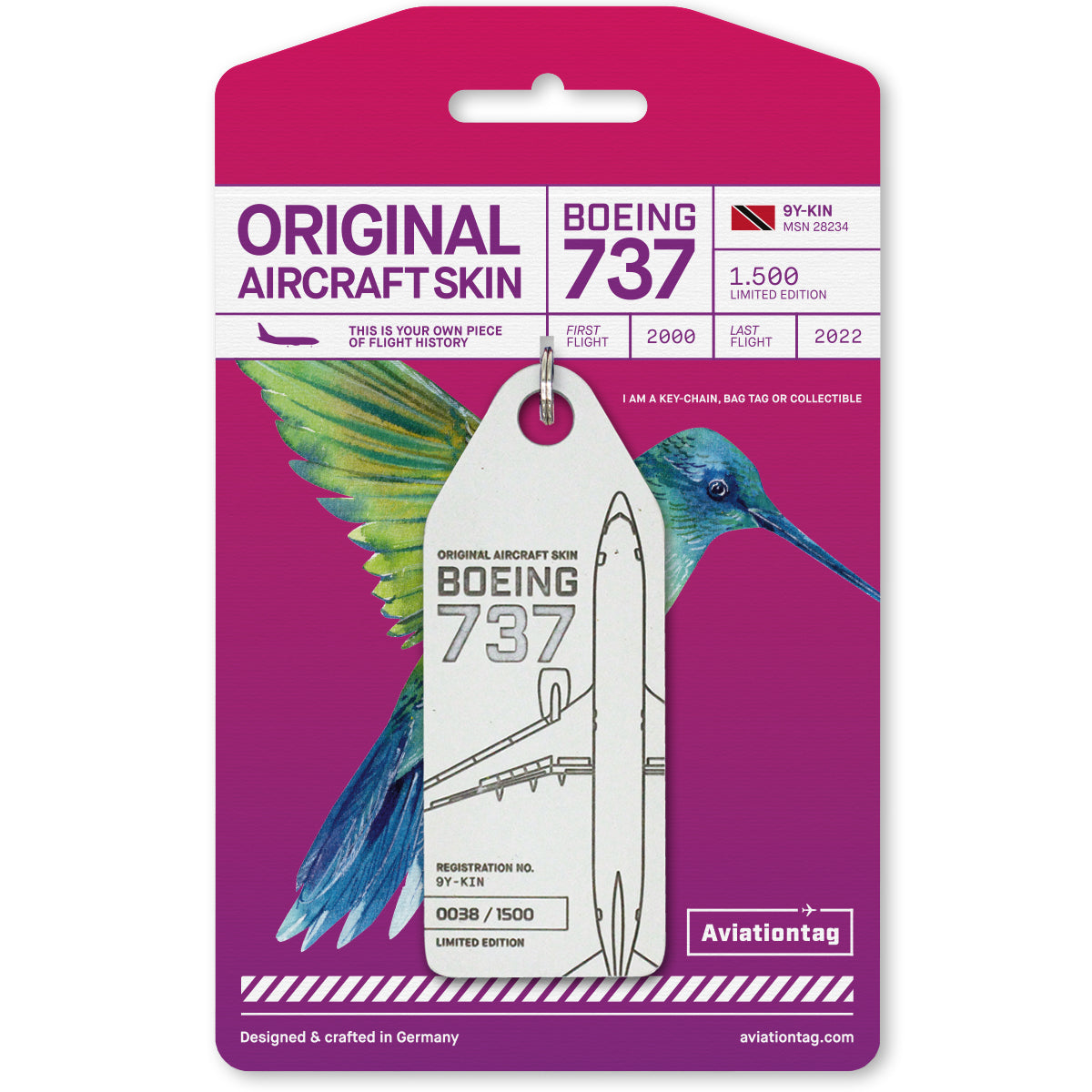 Aviationtag Caribbean Airlines B737-8 Aircraft Skin Tag in White 9Y-KIN