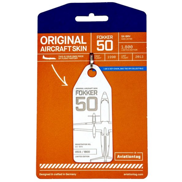 Aviationtag Fokker 50 White Aircraft Skin Tag (SX-BRV)