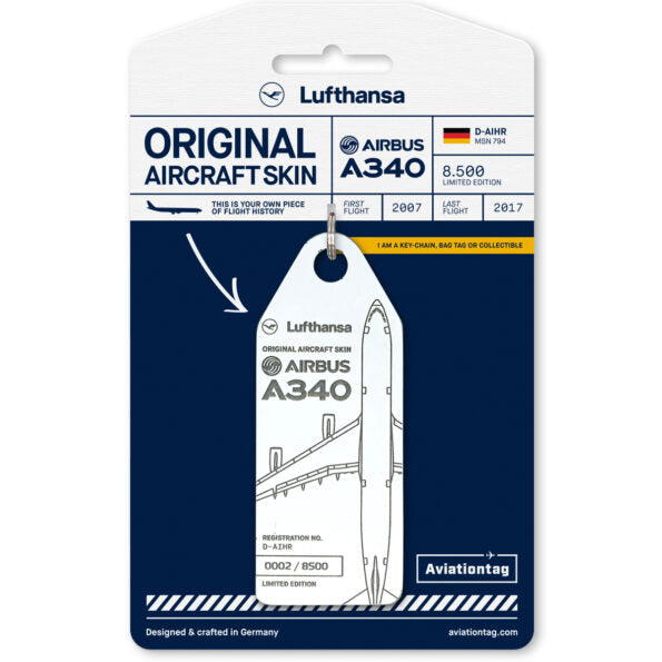 Aviationtag Lufthansa Airbus A340 Aircraft Skin Tag White - D-AIHR