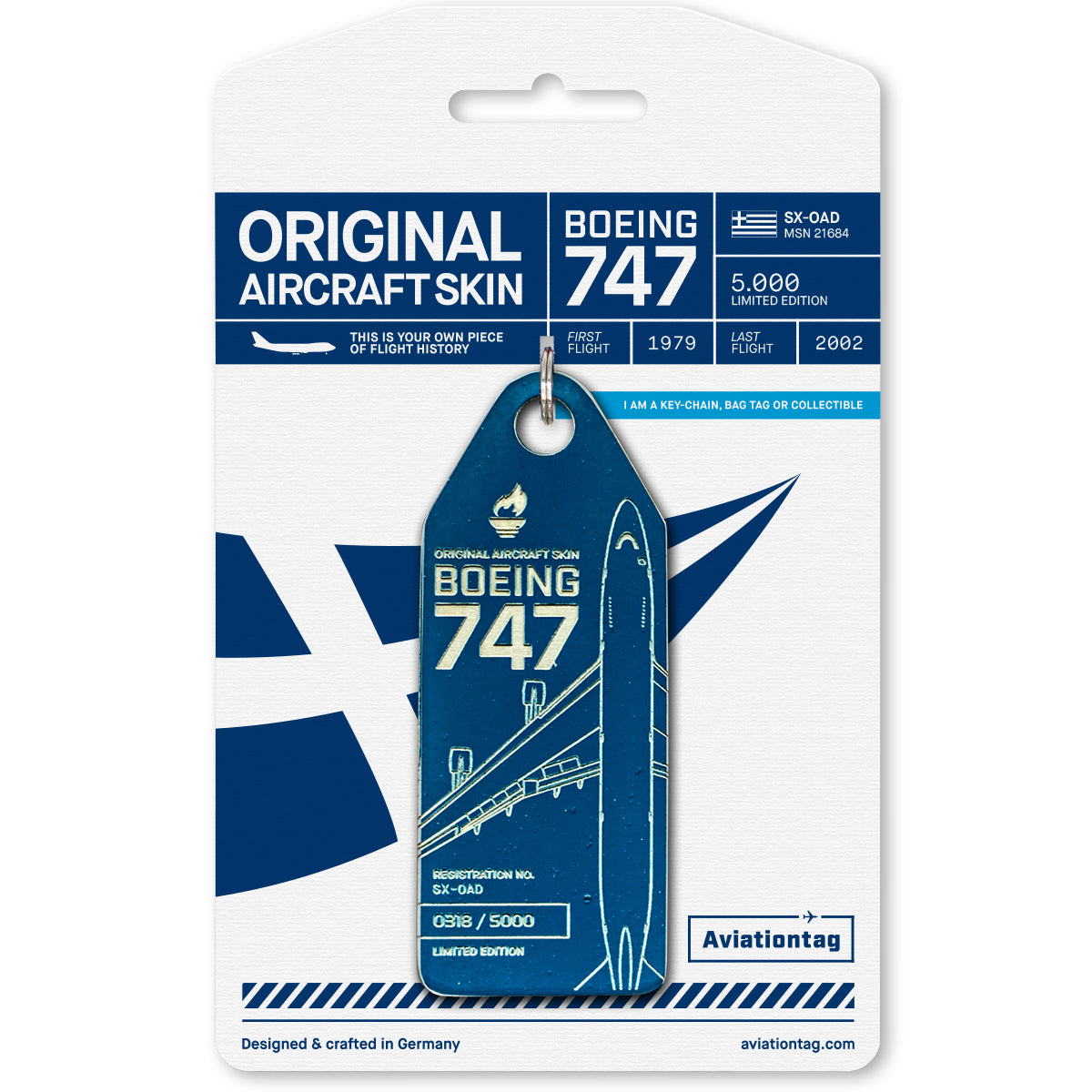 Aviationtag Olympic Airways B747 Blue Aircraft Skin Tag - SX-OAD
