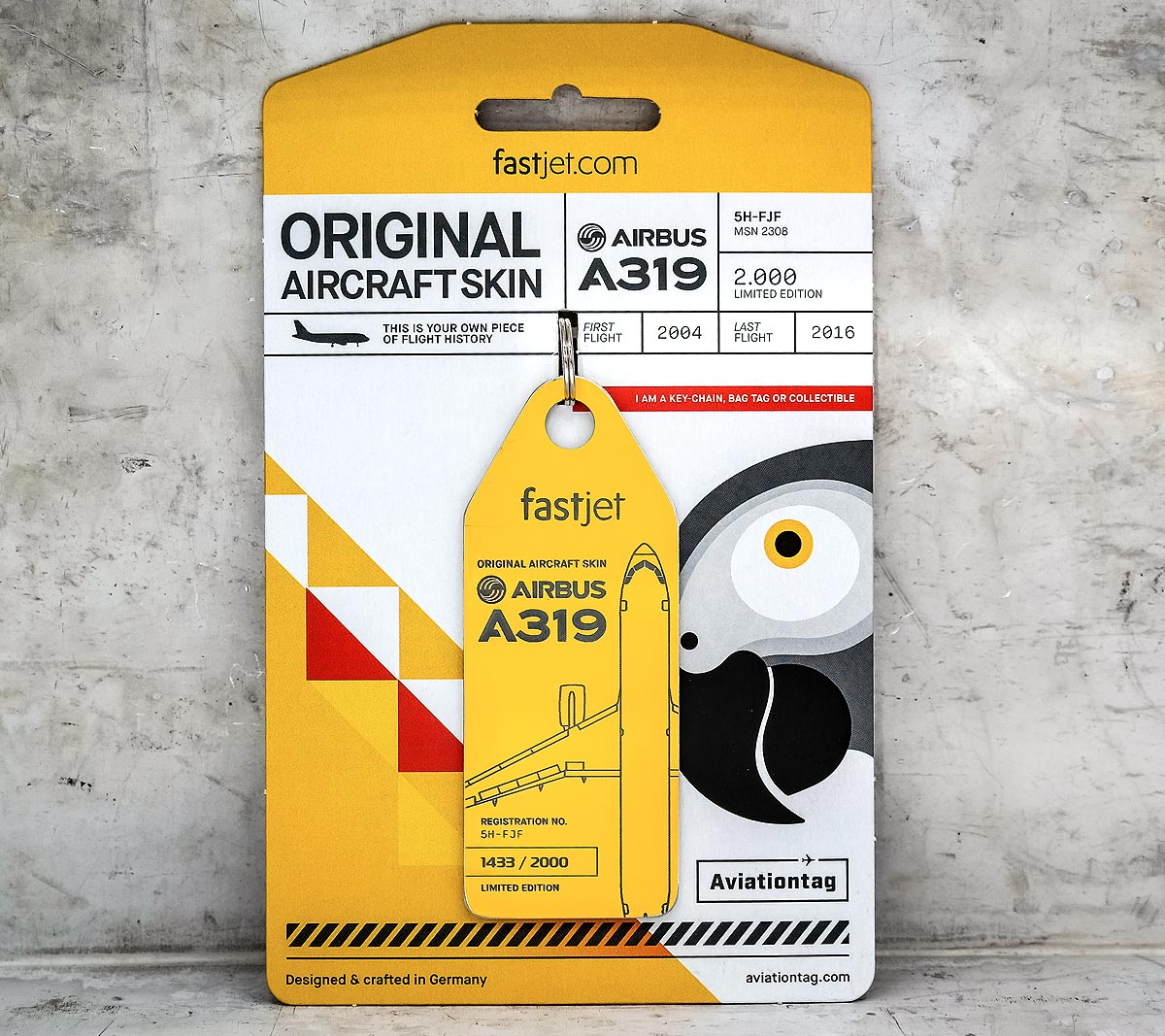 Aviationtag Airbus A319 Yellow Aircraft Skin Tag (5H-FJF)