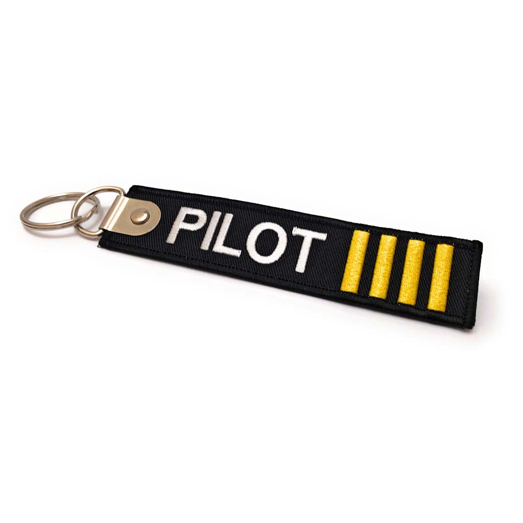 Premium Embroidered Pilot Luggage Tag - 4 Gold Stripes