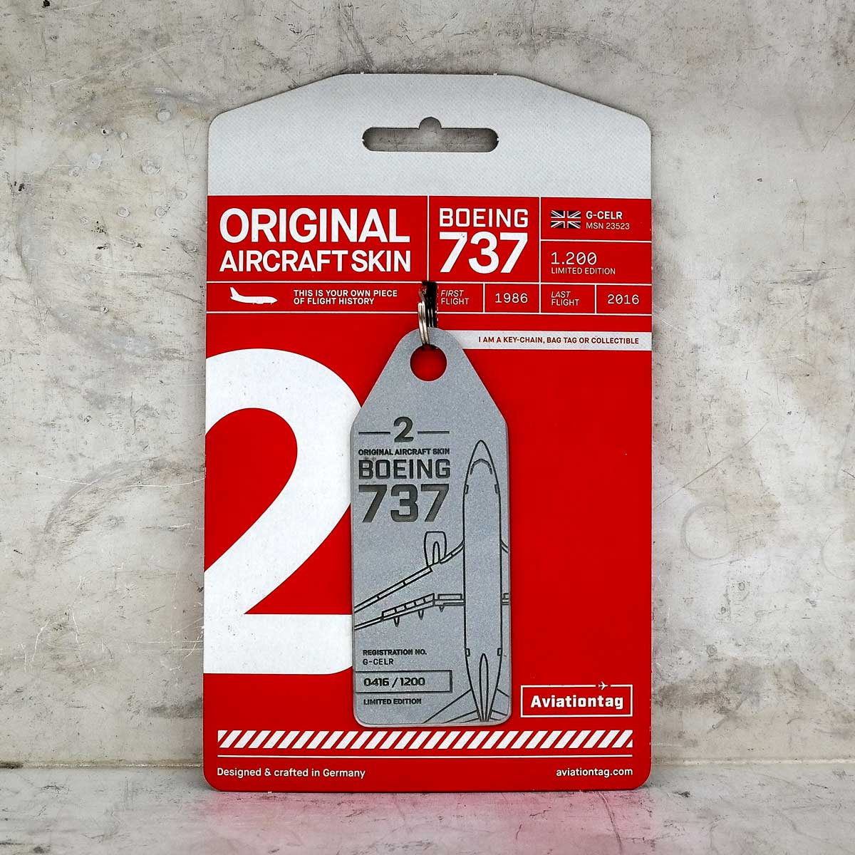 Aviationtag Boeing B737 Silver Aircraft Skin Tag (G-CELR)